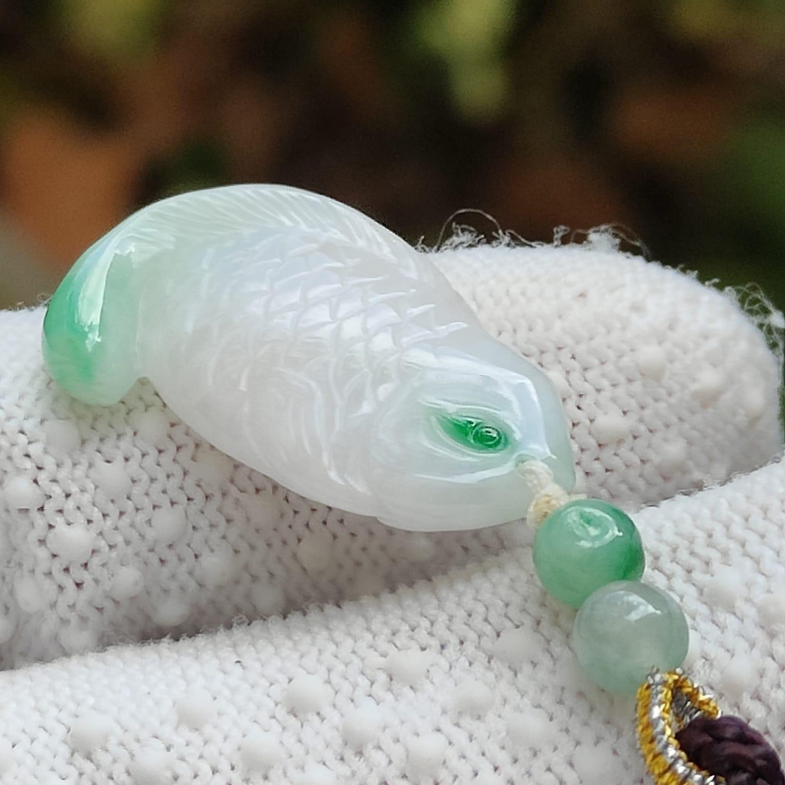 Water Element Jade Fish Pendant | Natural Jadeite | Harmony & Wealth ...