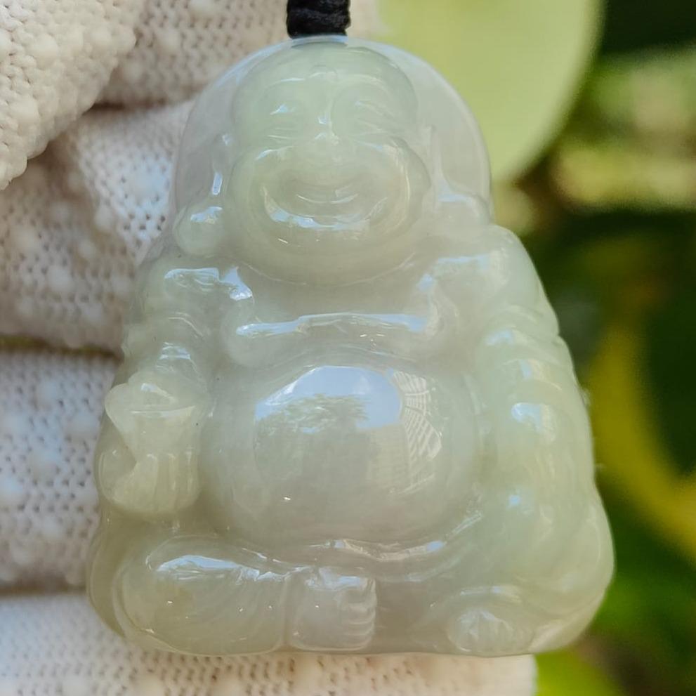 Laughing Buddha Natural Type A Jadeite Pendant 🌱💧 | Feng Shui Luck + Zi ...